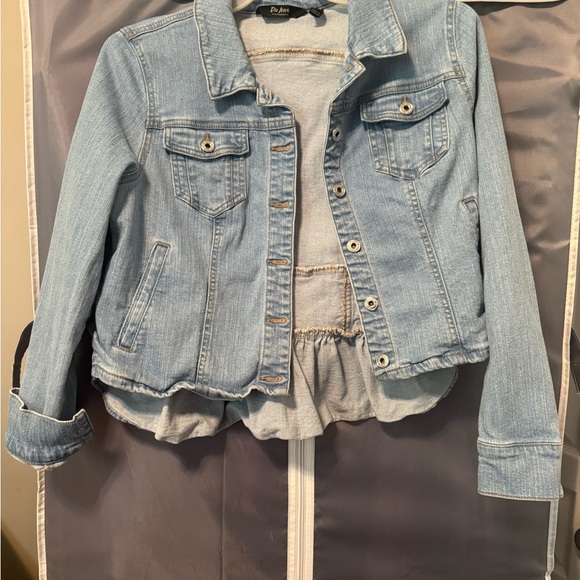 Du Jour | Jackets & Coats | Du Jour Light Blue Denim Jacket Ruffles In ...